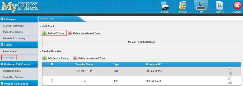 MyPBXでSIPトランクを構成